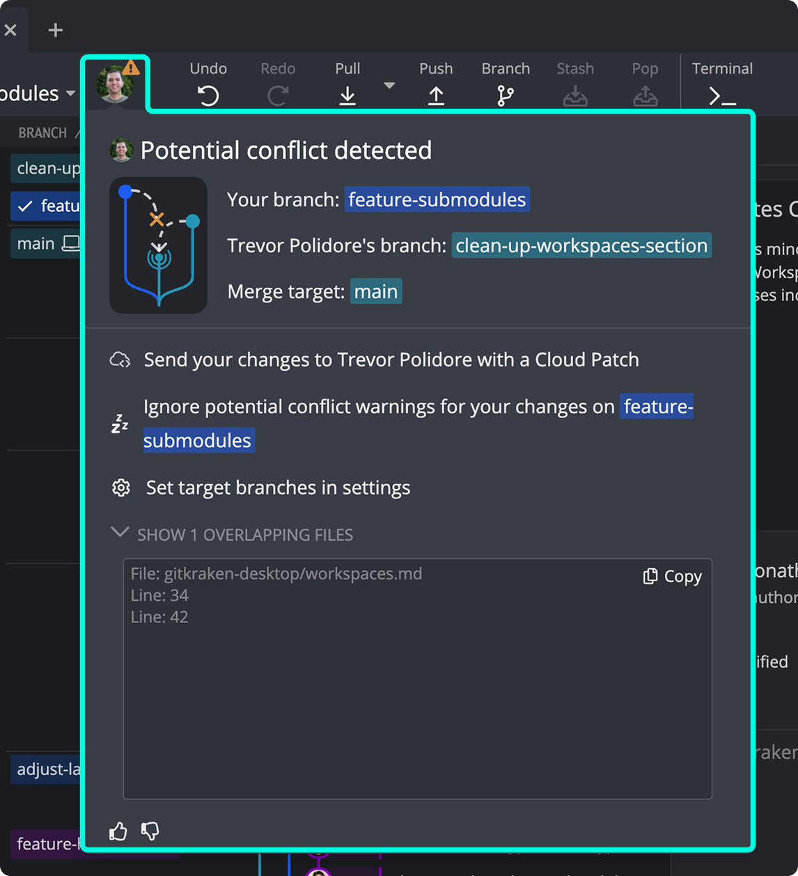 Conflict Prevention in GitKraken Desktop