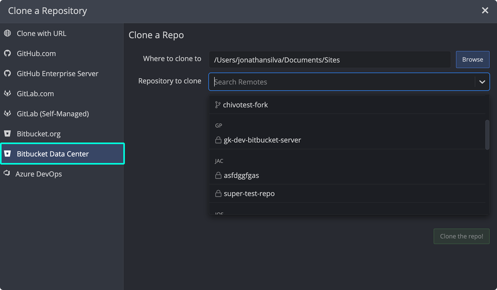 Bitbucket Data Center Integration with GitKraken Desktop