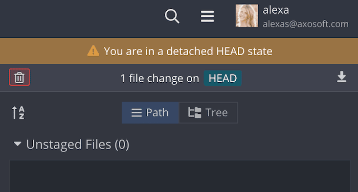 Git Detached HEAD state in GitKraken Desktop