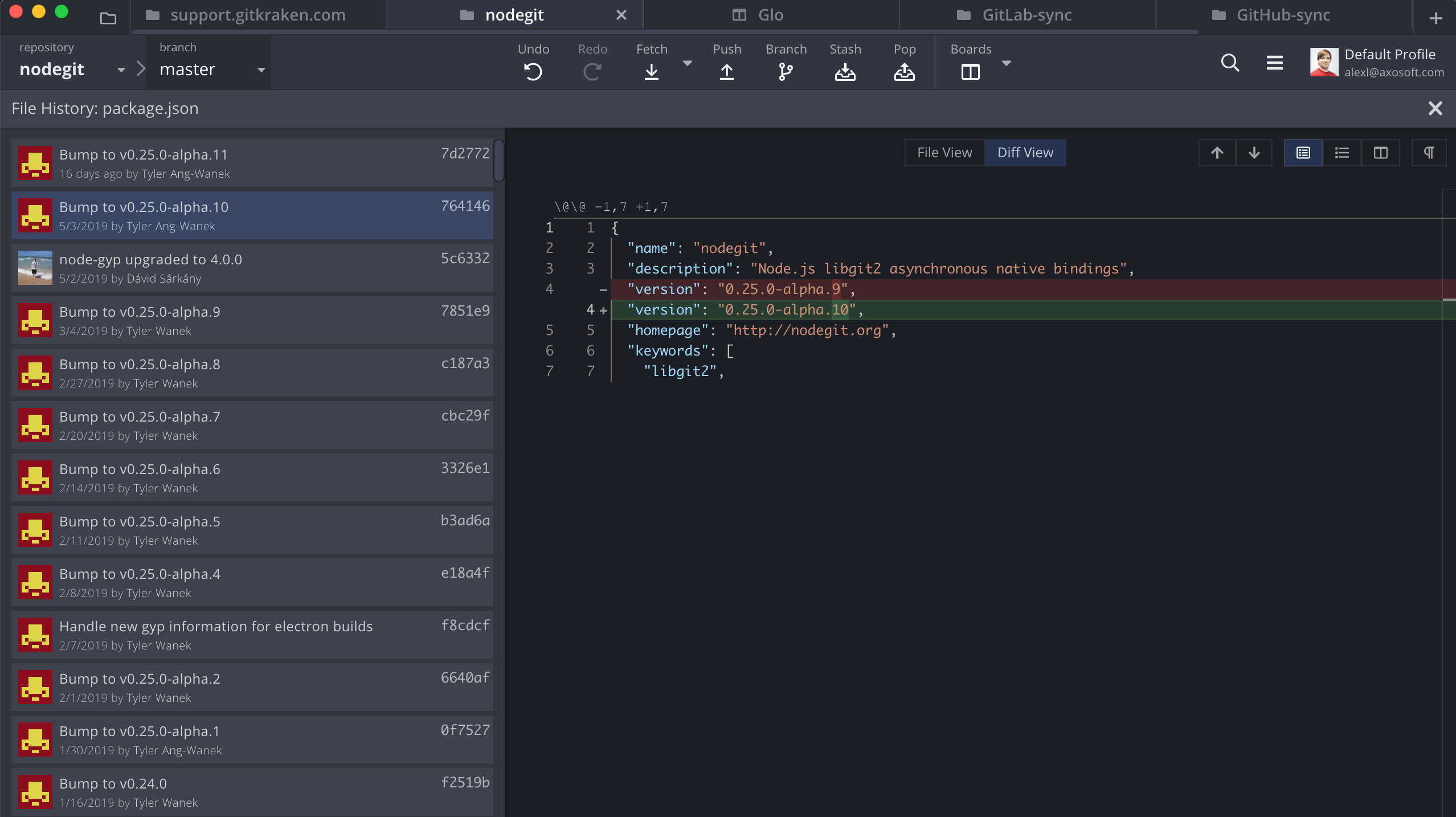 Access Diff, Blame, and History in GitKraken Client