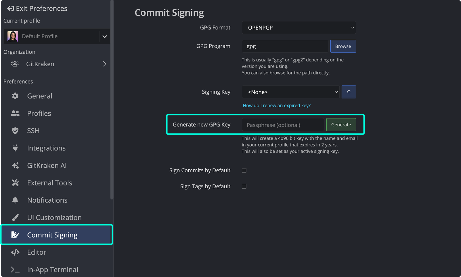 Commit Signing with gpg in GitKraken Desktop