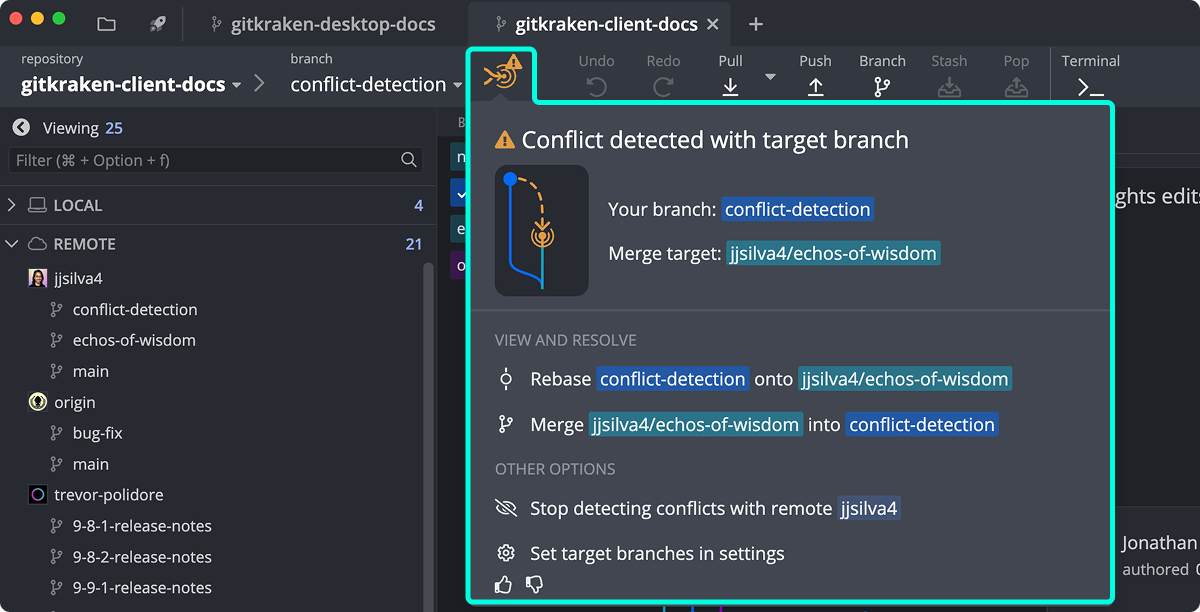 Conflict Prevention in GitKraken Desktop