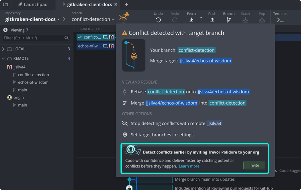 Conflict Prevention in GitKraken Desktop