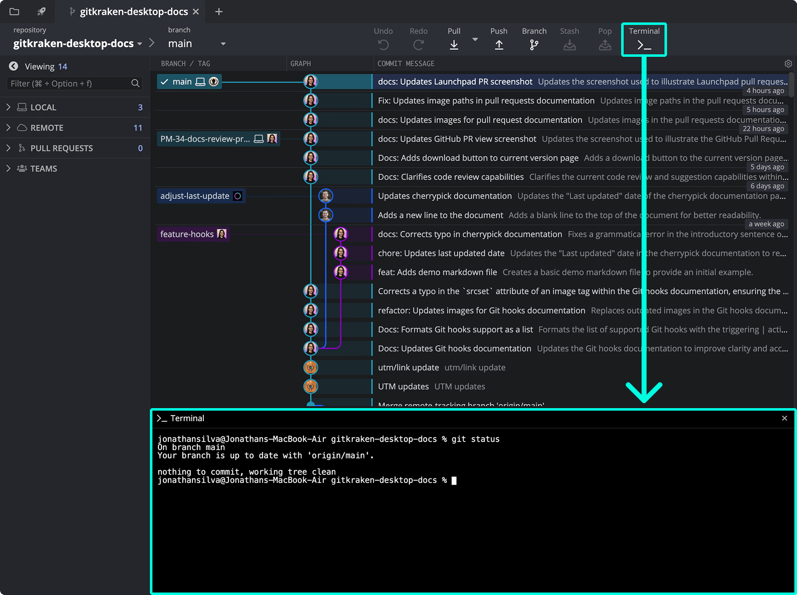 Built in Terminal in GitKraken Desktop | Command Line