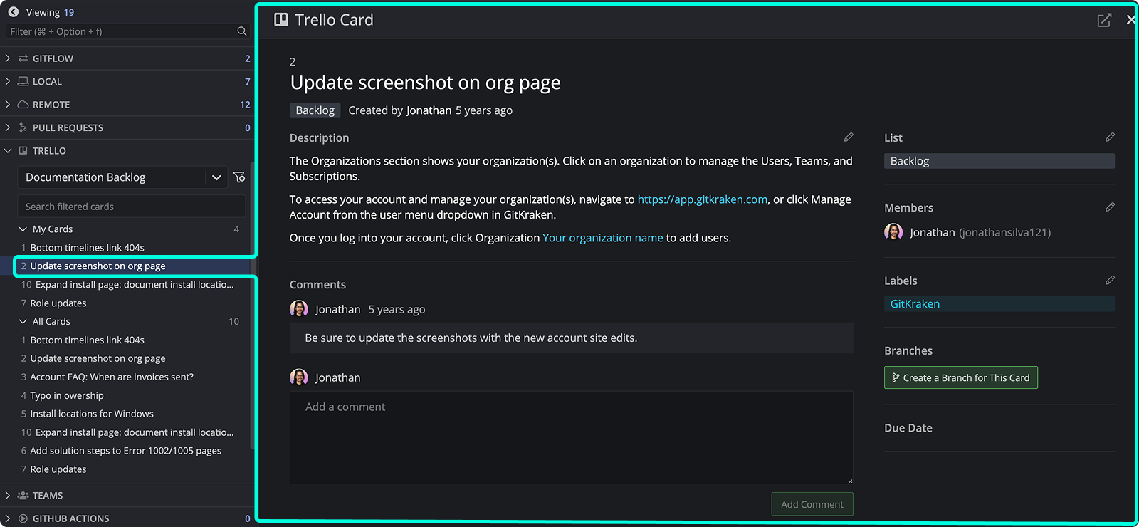 GitKraken Desktop Trello Integration | Connect Trello